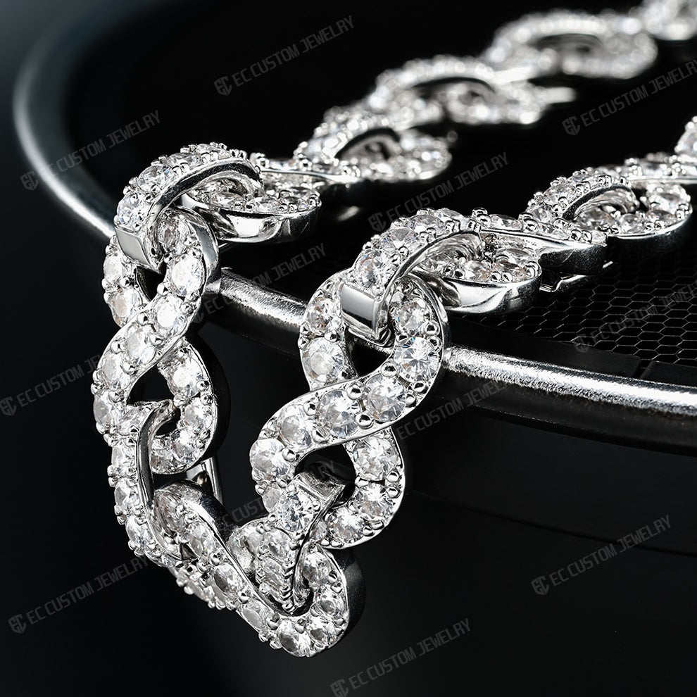 12mm Lone Infinity Neck Chain Iced Out Diamond Silver Chain – EC Custom ...