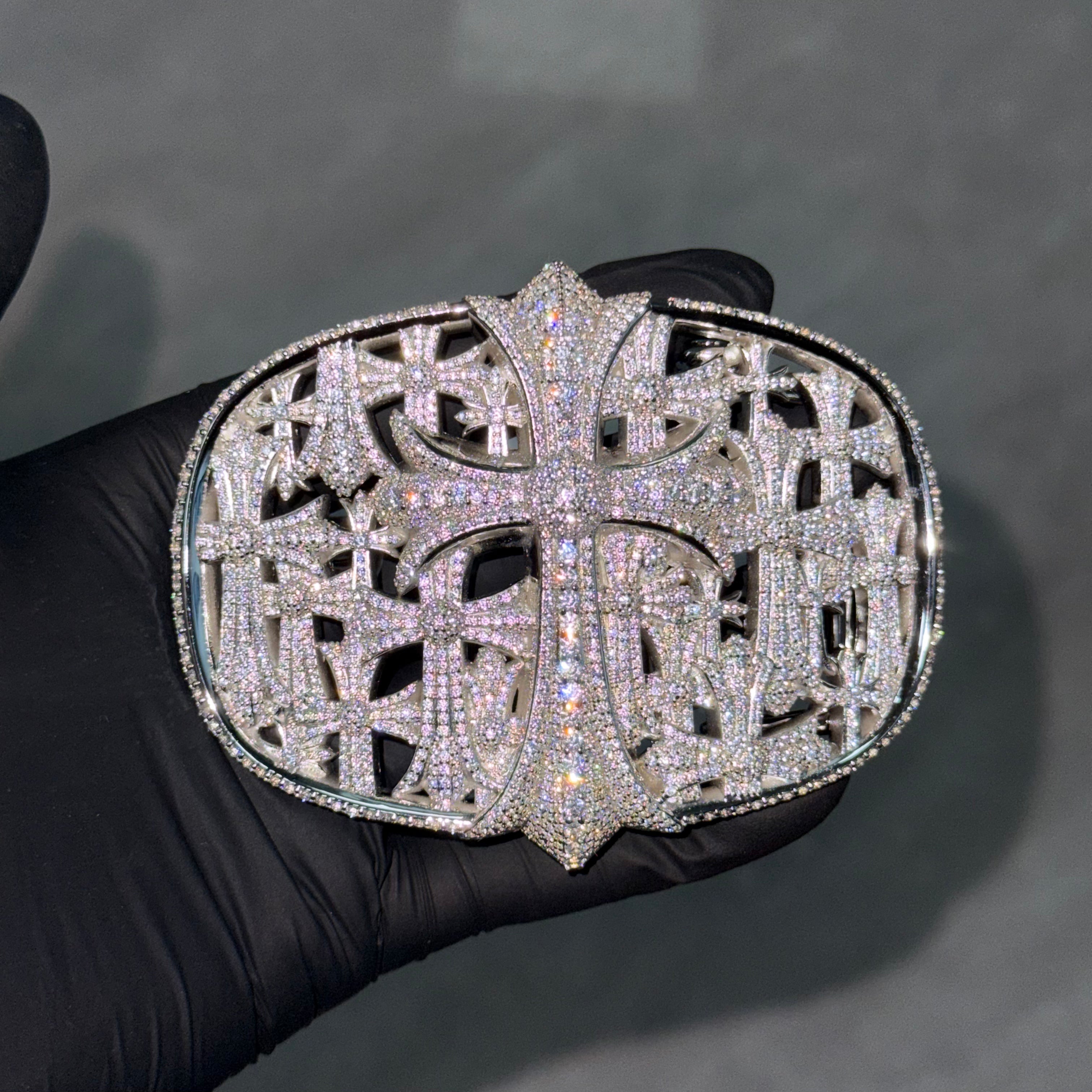 CH Cross Iced Out Belt Buckle Hip Hop Streetwear – EC Custom Jewelry