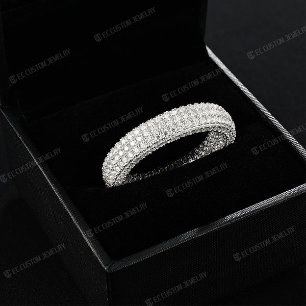 3 Row Full Inlay Ring Triplex Row Iced Out Diamond Ring Mens – EC ...