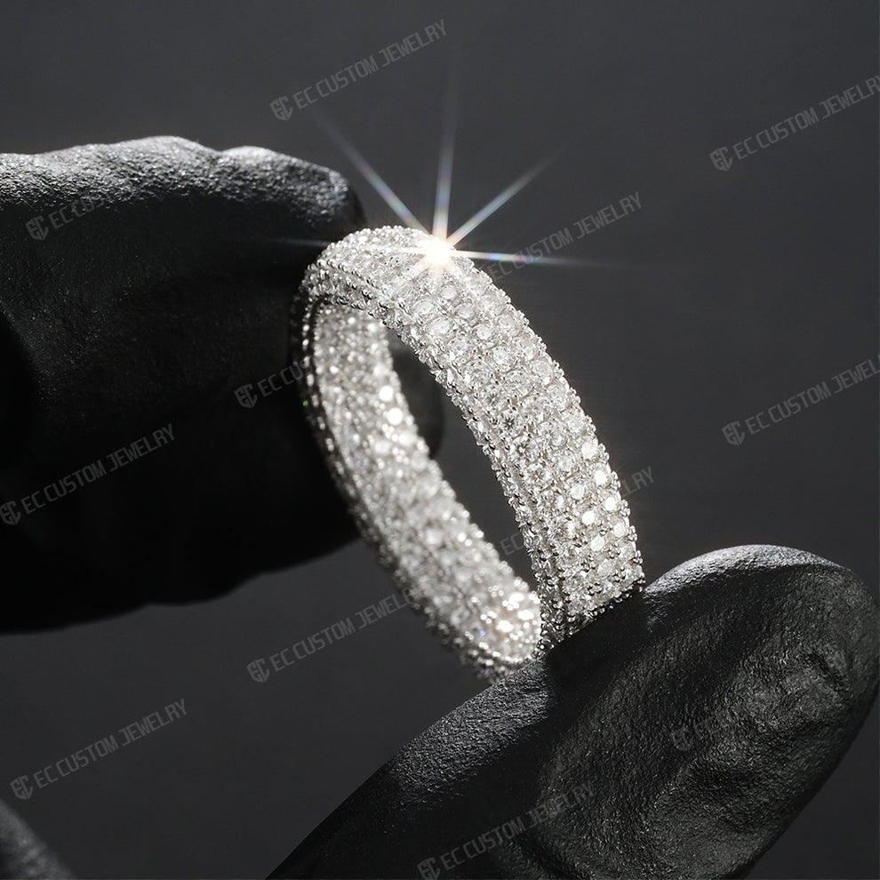 3 Row Full Inlay Ring Triplex Row Iced Out Diamond Ring Mens – EC ...