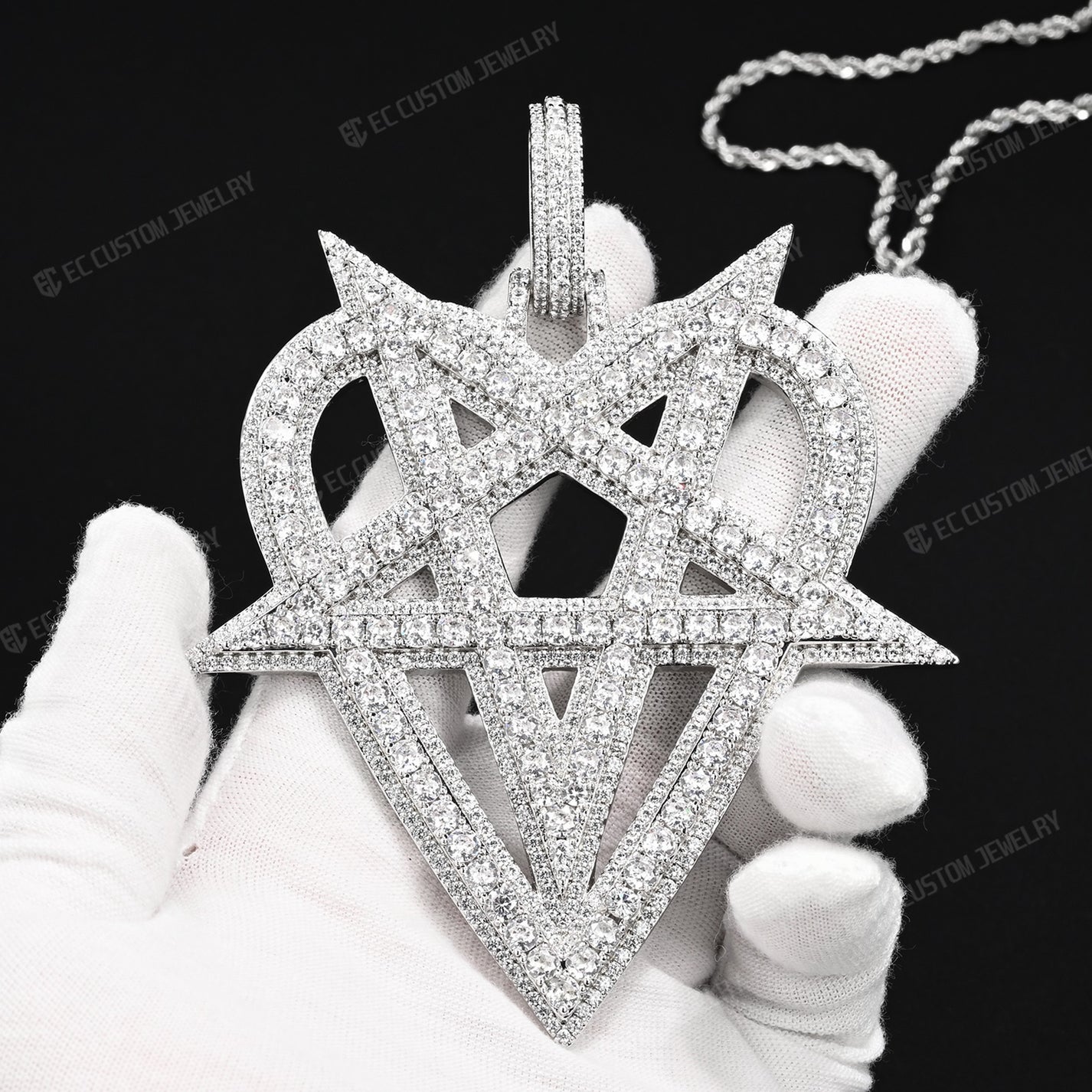 Iced Out Heart Pentagram Pendant Streetwear Custom Jewelry – EC Custom ...