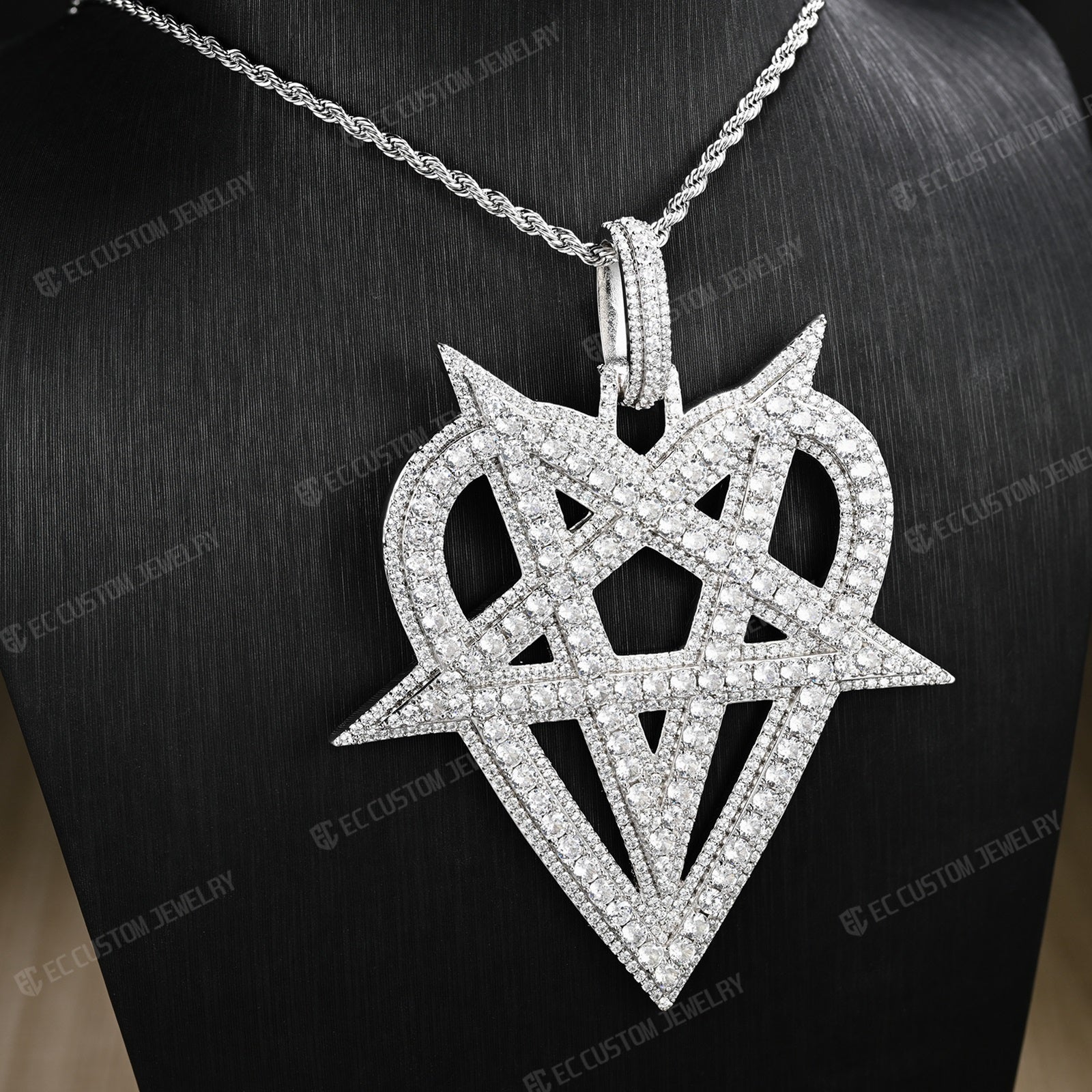 Iced Out Heart Pentagram Pendant Streetwear Custom Jewelry – EC Custom ...