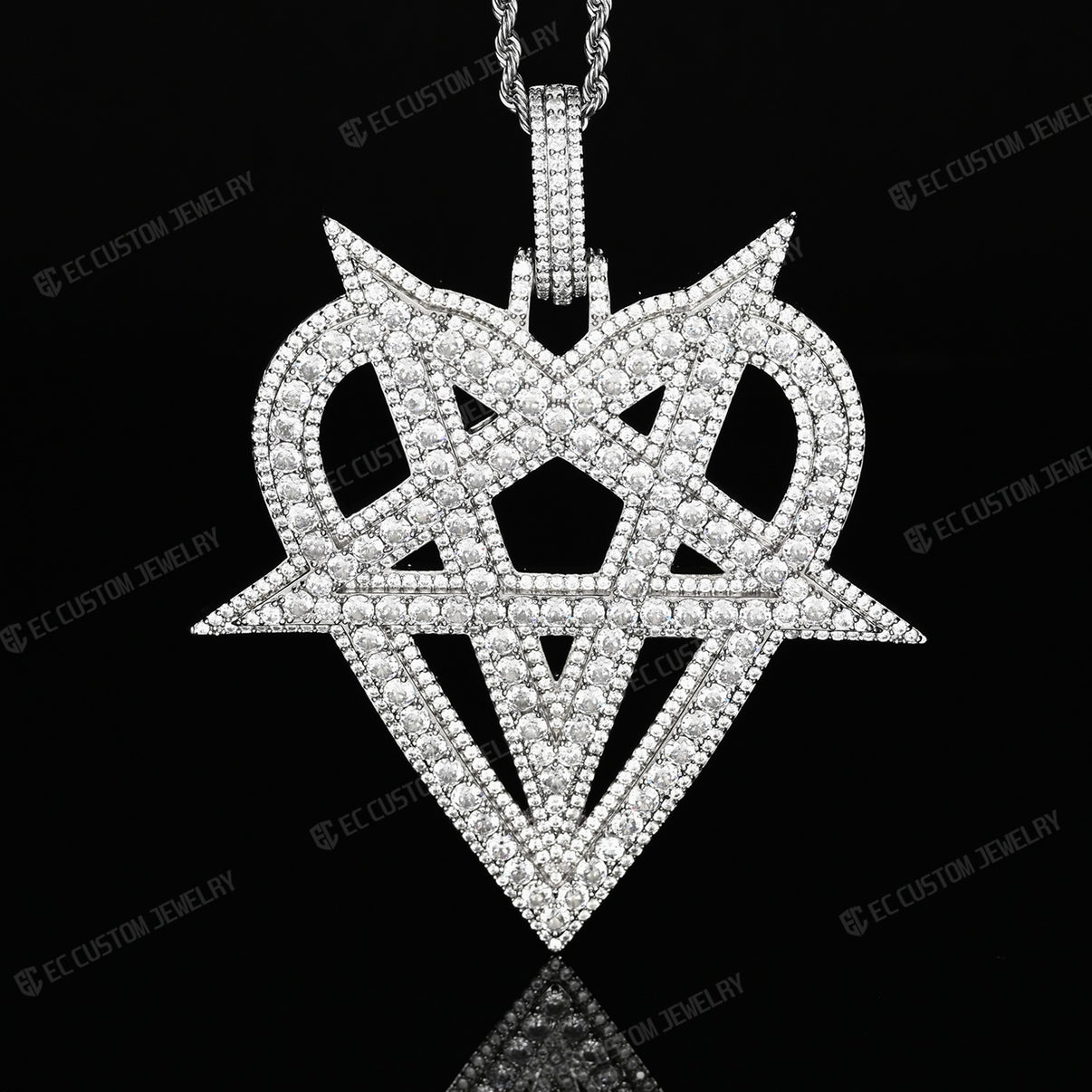 Iced Out Heart Pentagram Pendant Streetwear Custom Jewelry – EC Custom ...