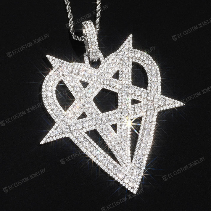 Iced Out Heart Pentagram Pendant Streetwear Custom Jewelry – EC Custom ...