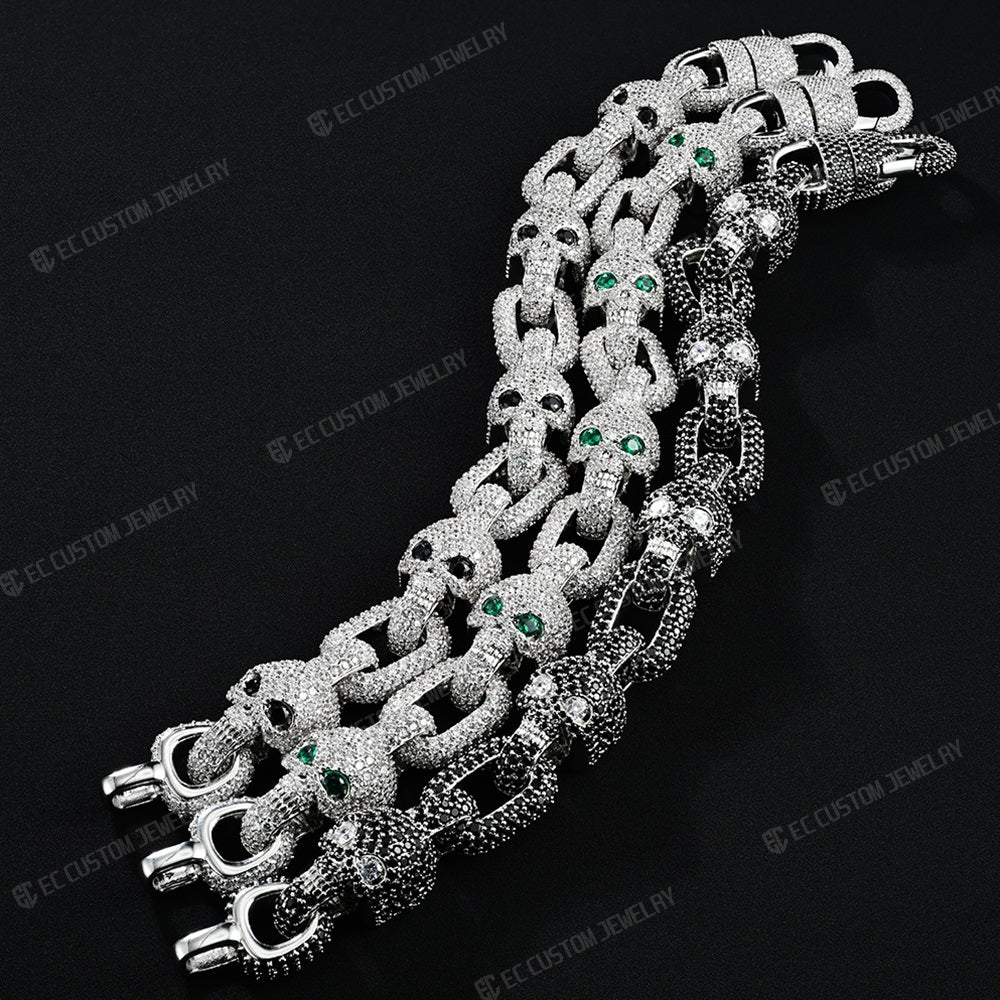 Yeat Style skull Chain Skeleton Bracelet Iced Out S925 – EC Custom Jewelry