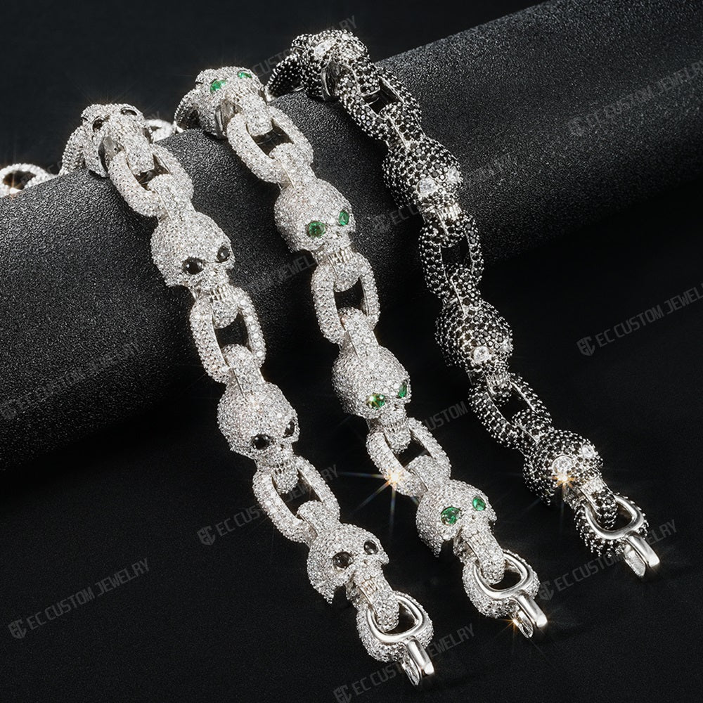 Yeat Style skull Chain Skeleton Bracelet Iced Out S925 – EC Custom Jewelry