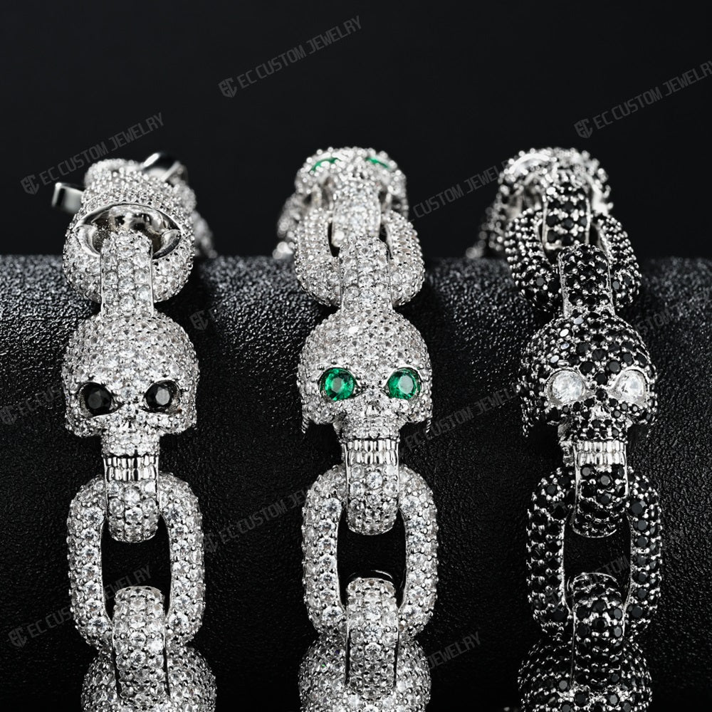 Yeat Style skull Chain Skeleton Bracelet Iced Out S925 – EC Custom Jewelry