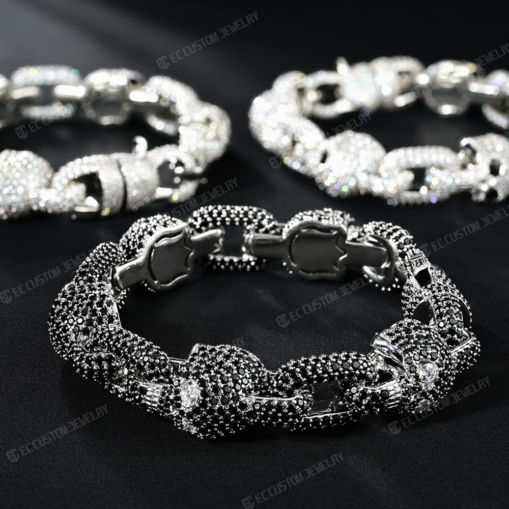 Yeat Style skull Chain Skeleton Bracelet Iced Out S925 – EC Custom Jewelry