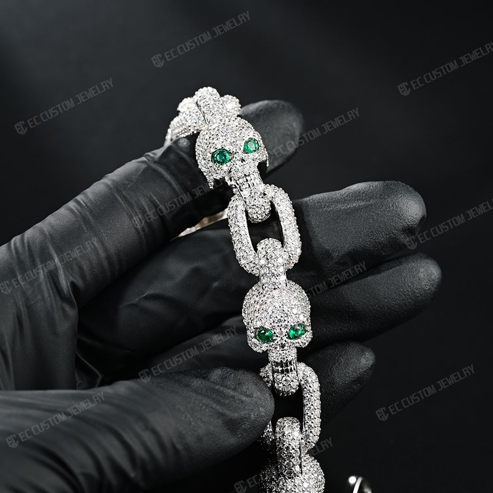 Yeat Style skull Chain Skeleton Bracelet Iced Out S925 – EC Custom Jewelry