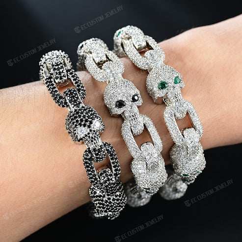 Yeat Style skull Chain Skeleton Bracelet Iced Out S925 – EC Custom Jewelry